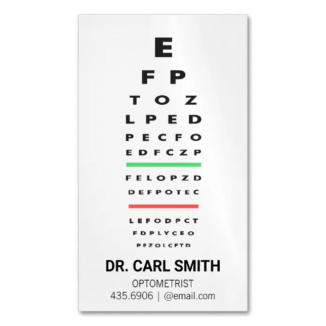Optometrist | Doctor | Eye Exam Chart Business Card Magnet | Zazzle