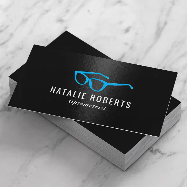 Optometrist Eye Doctor Blue Glasses Modern Black Business Card | Zazzle