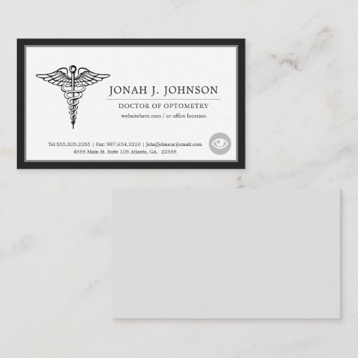 Optometrist | Minimalist Black Border Business Card | Zazzle