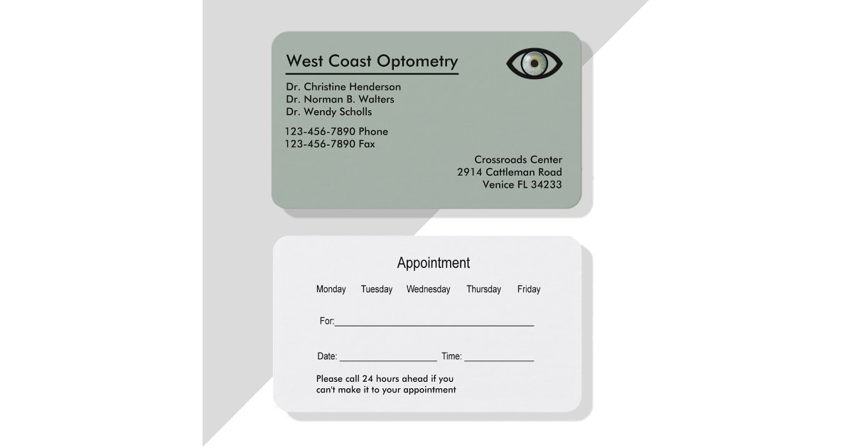Optometrist Modern Businesscards Appointment Card | Zazzle