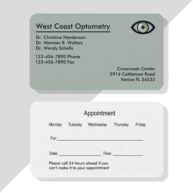 Optometrist Modern Businesscards Appointment Card | Zazzle