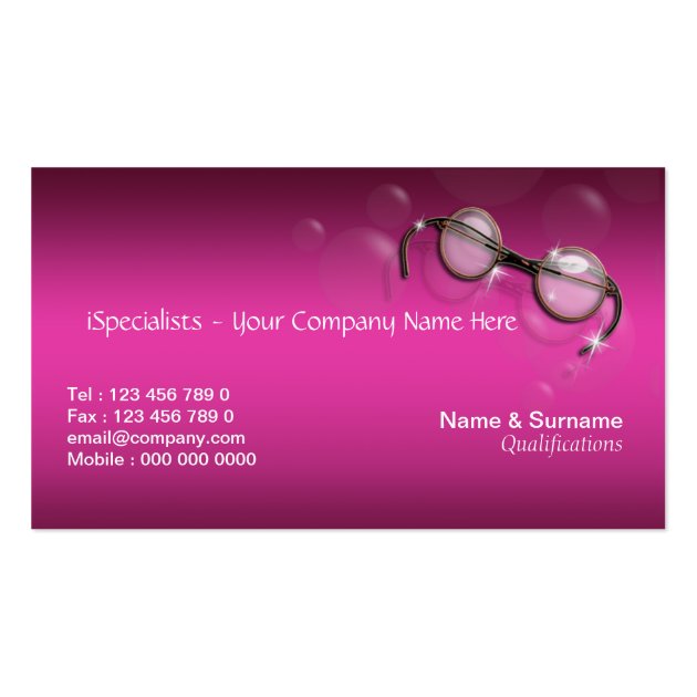 Optometrist optician pink stylish business card templates