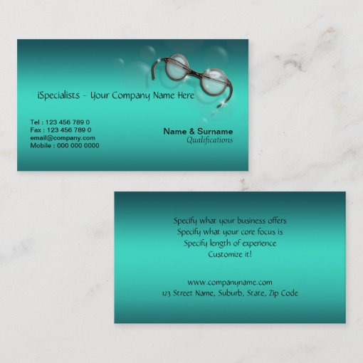 Optometrist optics optician eye turquoise business card | Zazzle