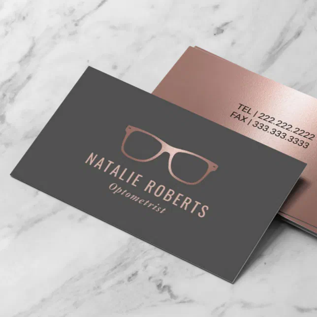 Optometrist Rose Gold Eyewear Eye Glasses Business Card | Zazzle