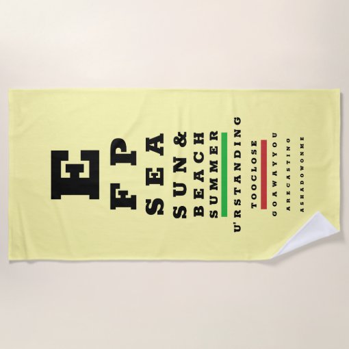 Optometrist's funny eye test Snellen chart Beach Towel | Zazzle