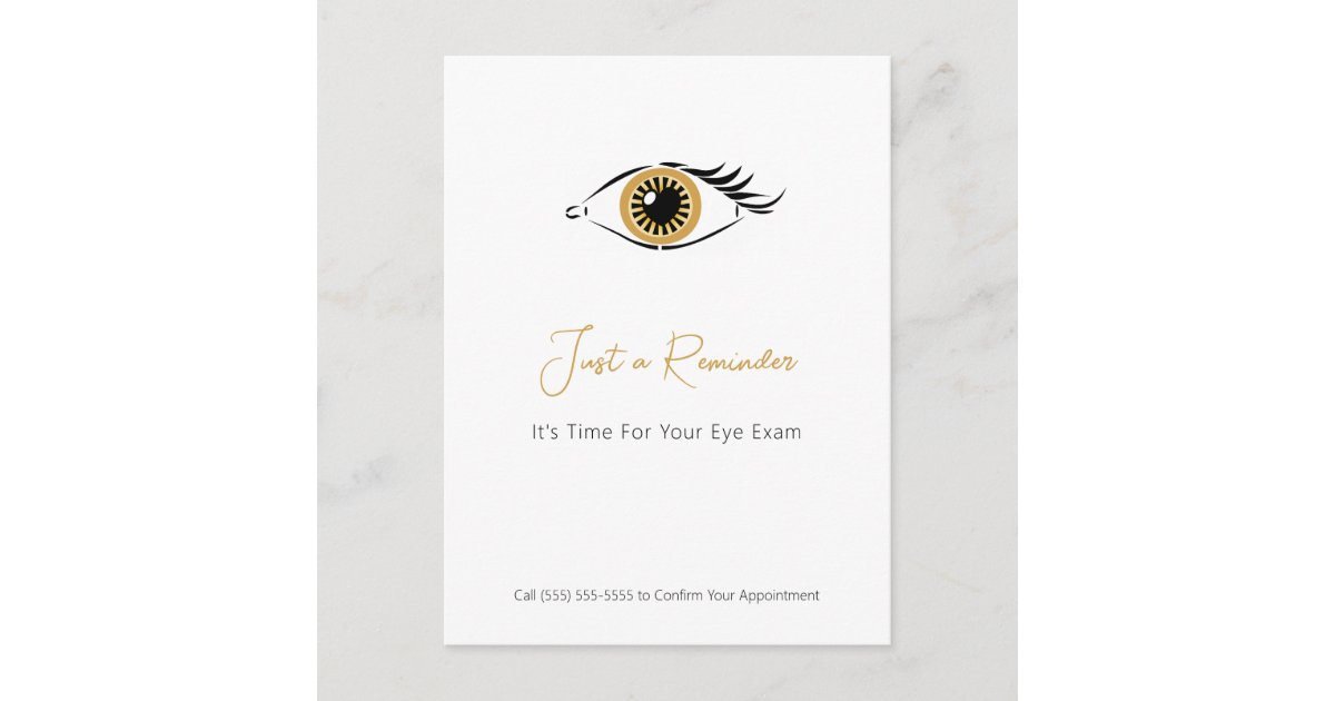 Optometry Eye Exam Gold Appointment Reminder Postcard | Zazzle