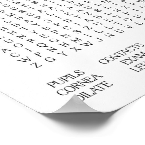 Optometry Office Themed Word Search Poster | Zazzle