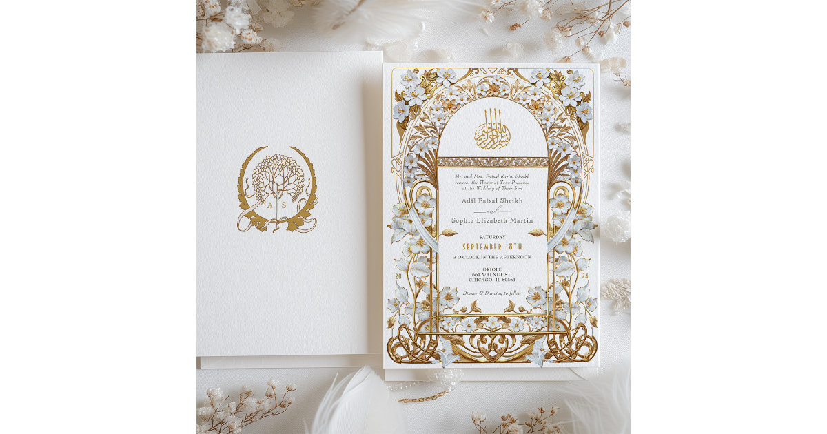 Opulent Art Nouveau-Inspired Islamic Wedding Invitation | Zazzle