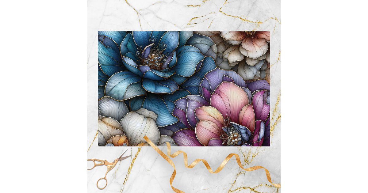 Opulent Blossoms with Shimmering Gold Outlines Tissue Paper | Zazzle