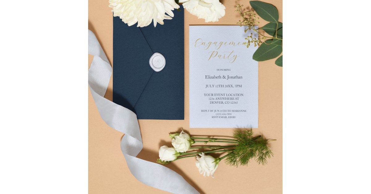 Opulent Blue Engagement Party Foil Invitation | Zazzle