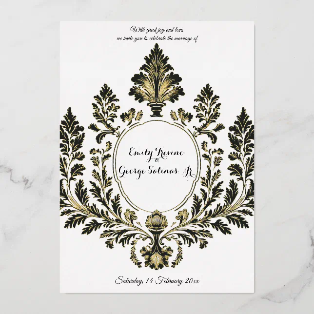 Opulent Motif Atelier, Black and Gold, Foil Invitation | Zazzle