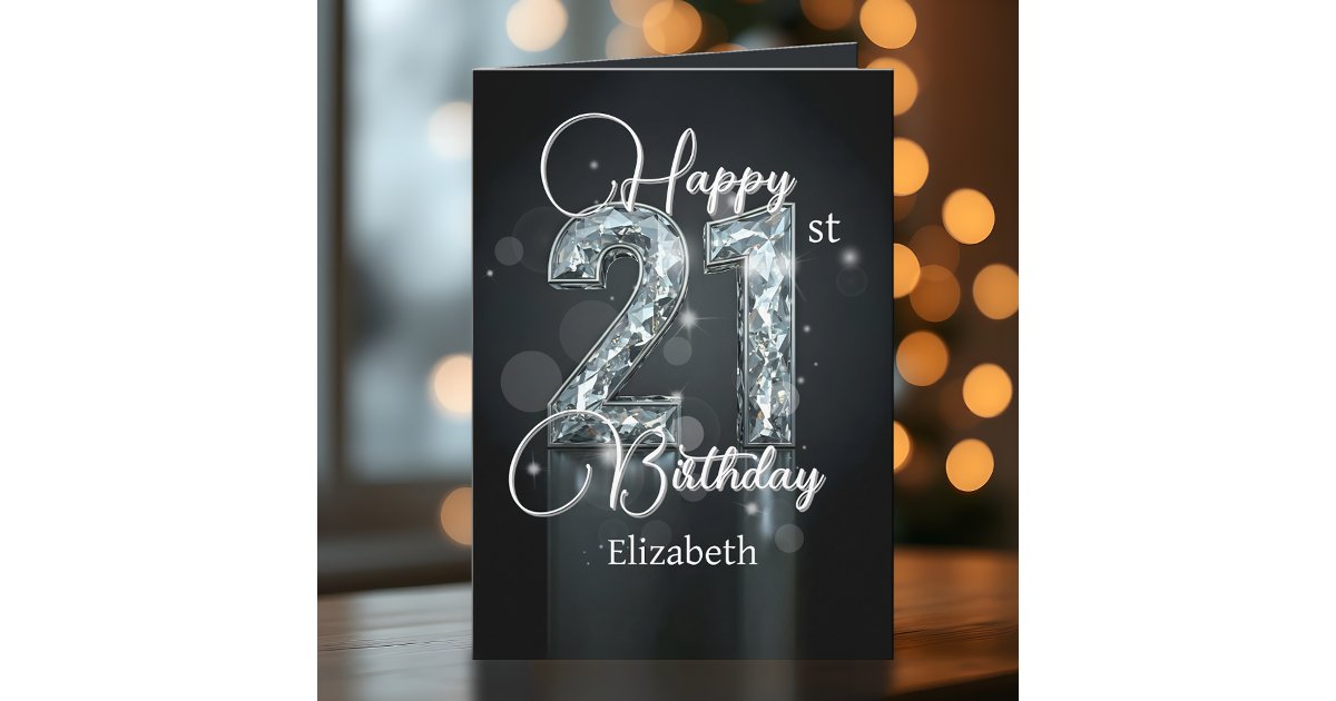 Opulent Sparkling Diamond-Encrusted 21st Birthday Card | Zazzle