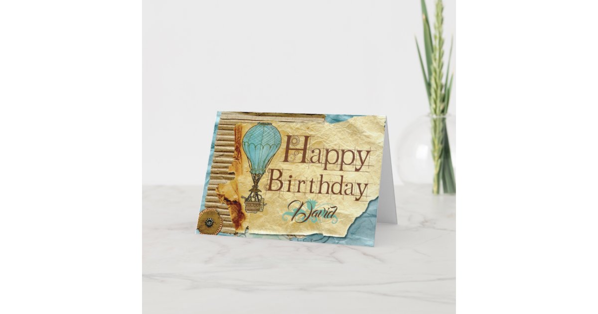 Opus Posh Steampunk Balloon Personalized Birthday Card | Zazzle