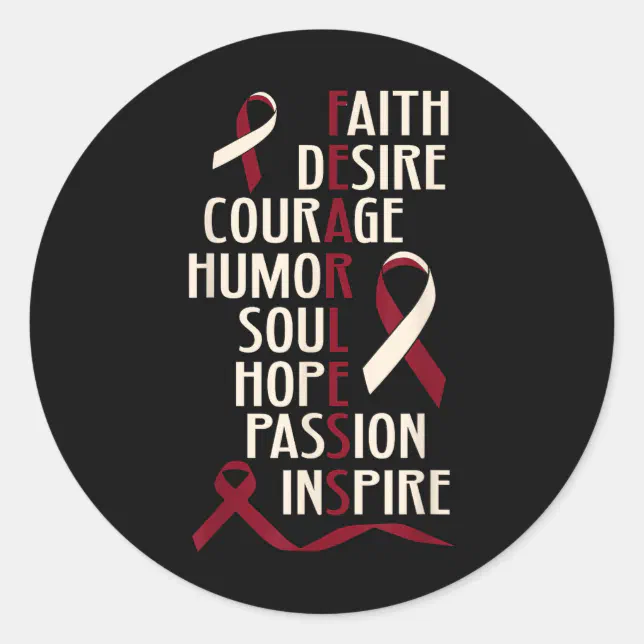 Oral Head Neck Cancer Awareness Fearless Classic Round Sticker | Zazzle