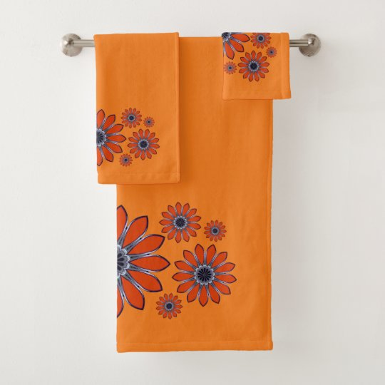 Orange Abstract Floral Bath Towel Set | Zazzle.com