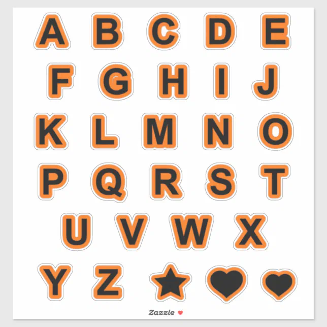 Orange and Black Capital Text Letters Alphabet Sticker | Zazzle