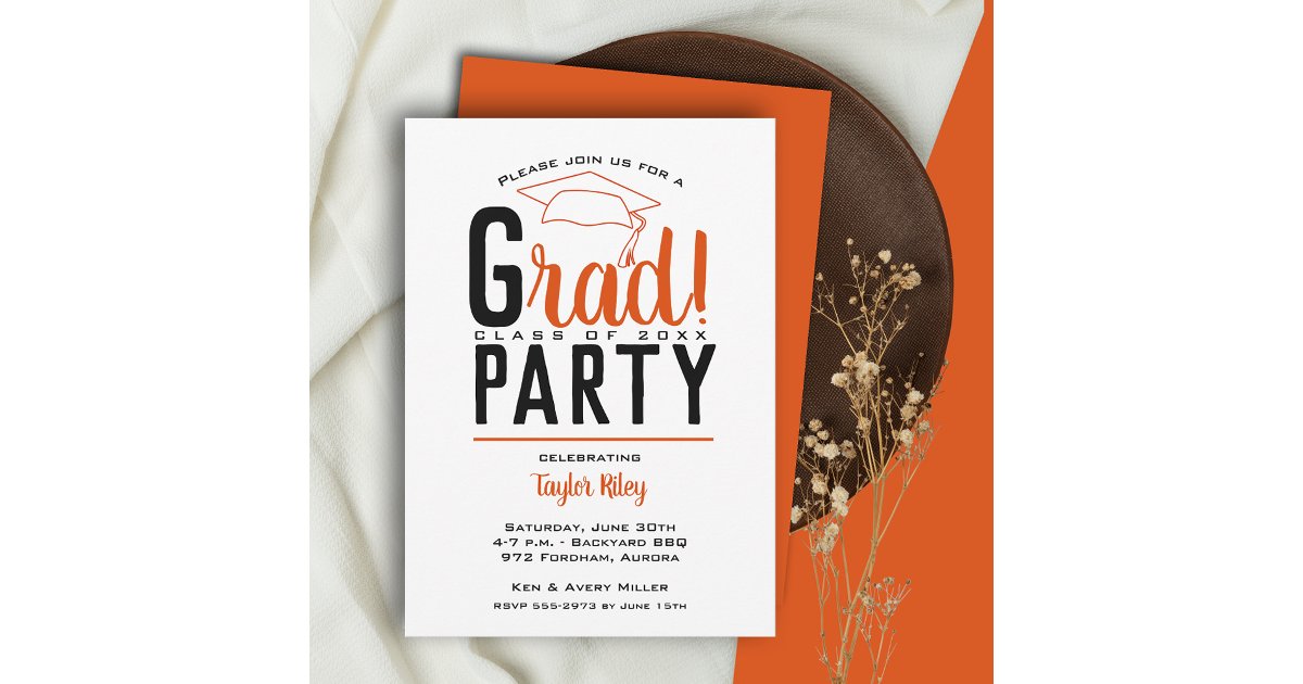 Orange and Black Graduation Party Invitation | Zazzle