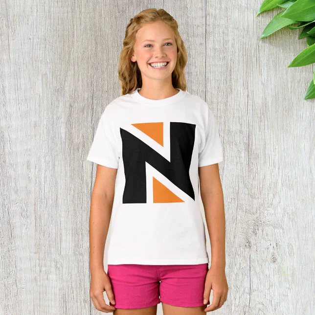 Orange And Black Letter N Girls T-Shirt | Zazzle