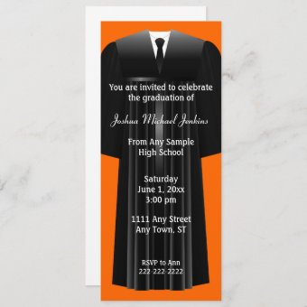 Orange and Black Mens Graduation Invitation | Zazzle
