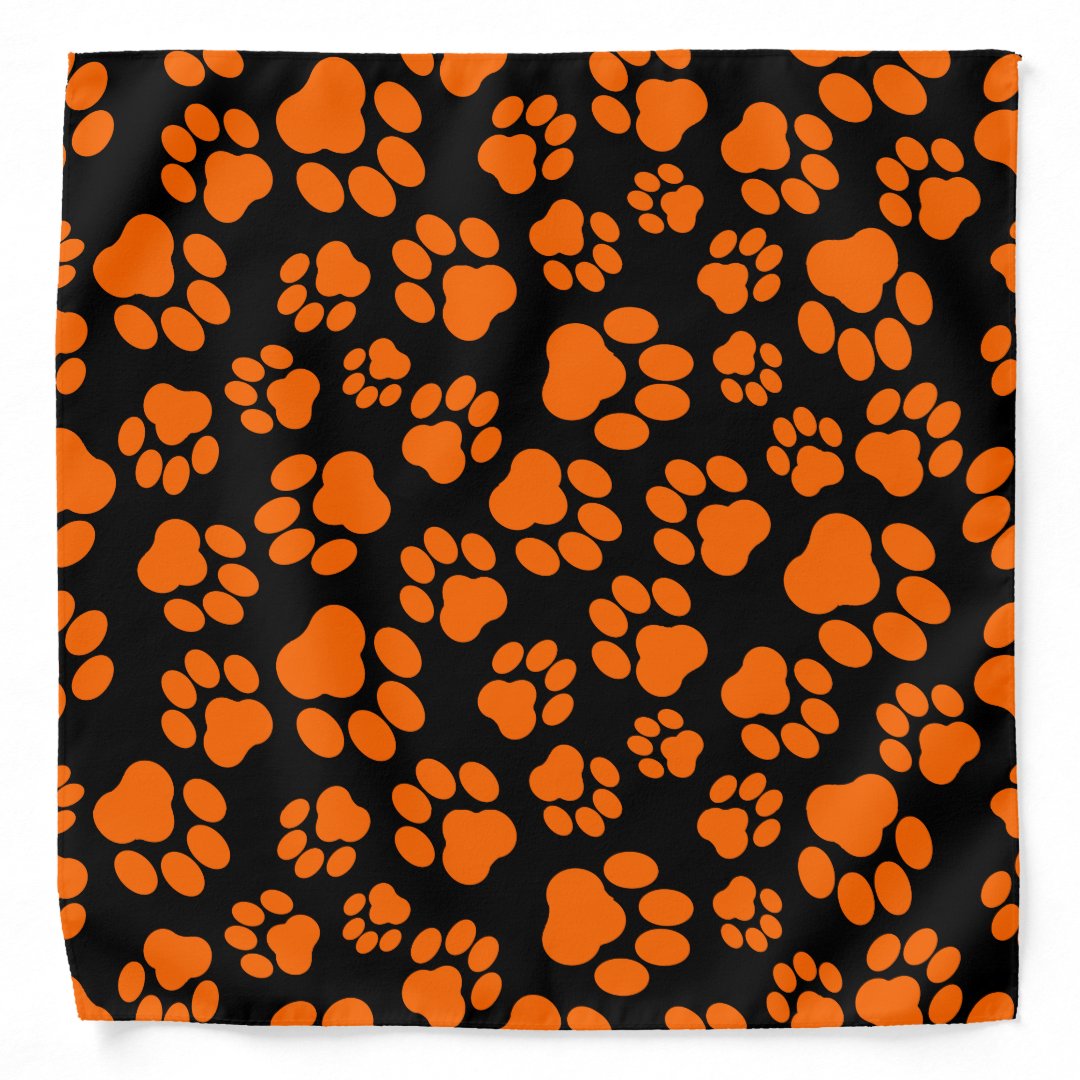 Orange-and-Black Paw Print Bandana | Zazzle