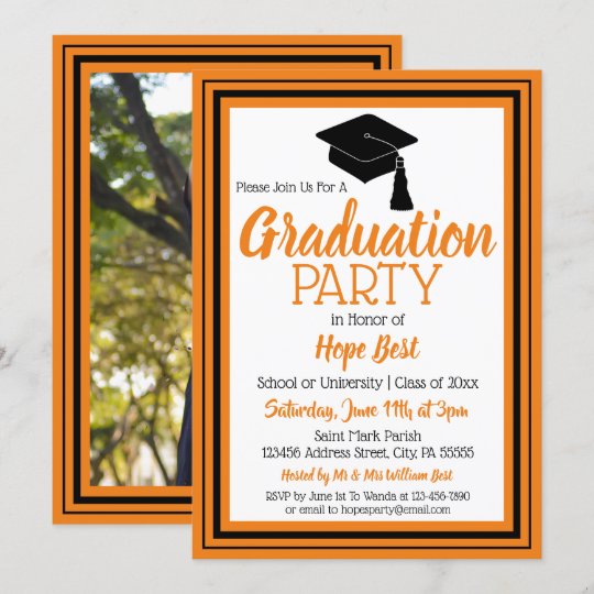 Orange and Black Photo Graduation Party Invitation | Zazzle.com