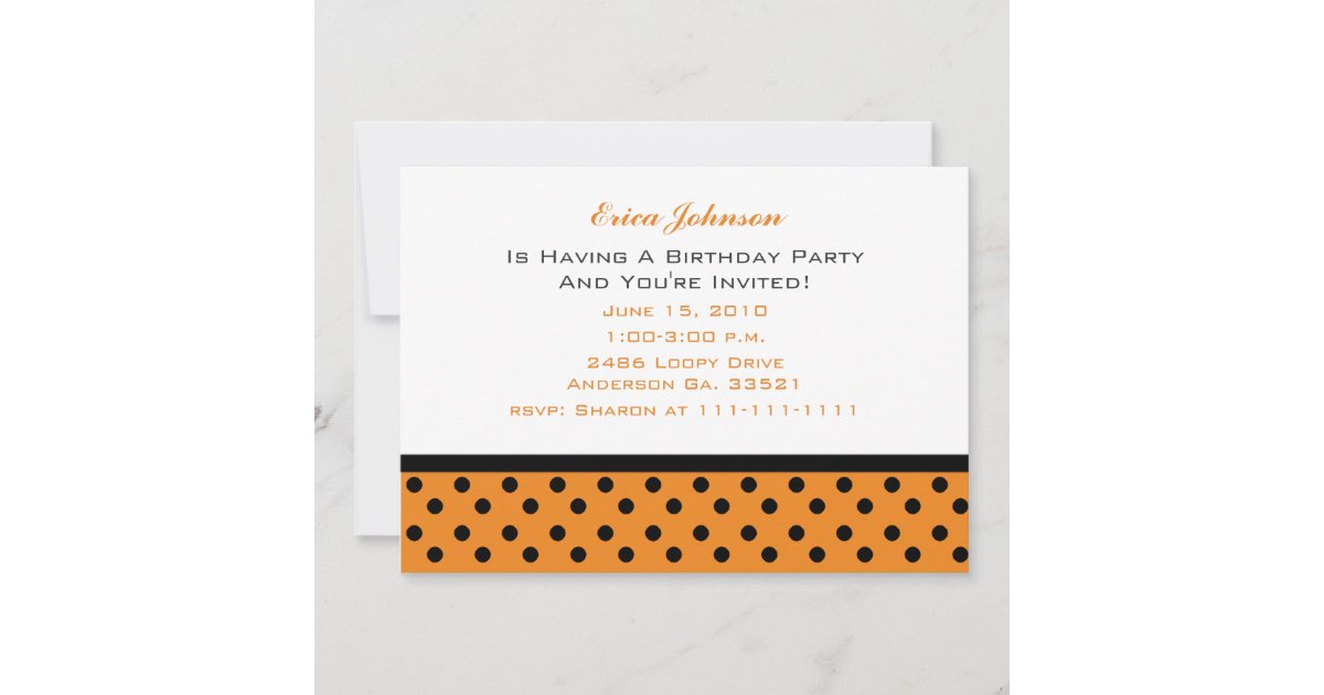 Orange and Black Polka Dot Party Invitations | Zazzle