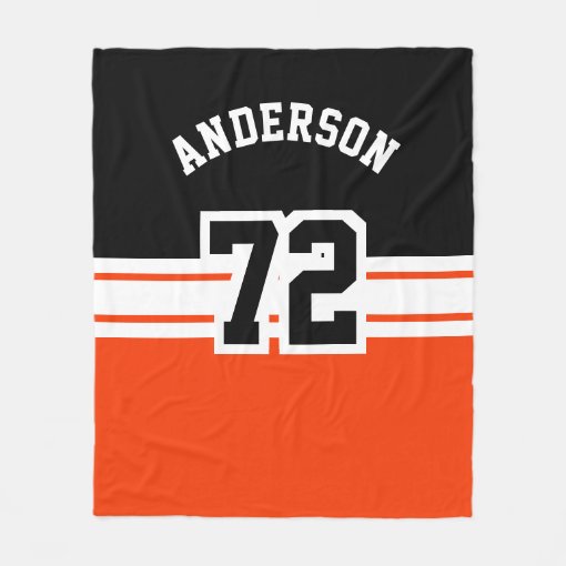 Orange and Black Sport Number Fleece Blanket | Zazzle