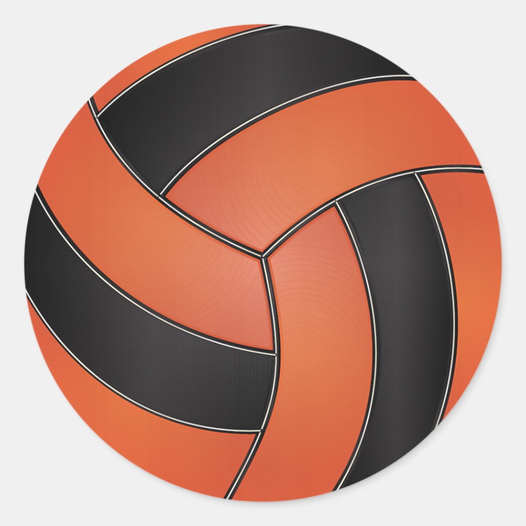 Orange and Black Volleyball Classic Round Sticker | Zazzle