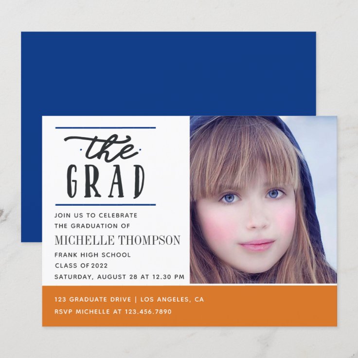 Orange and Blue Graduation Party Invitation | Zazzle