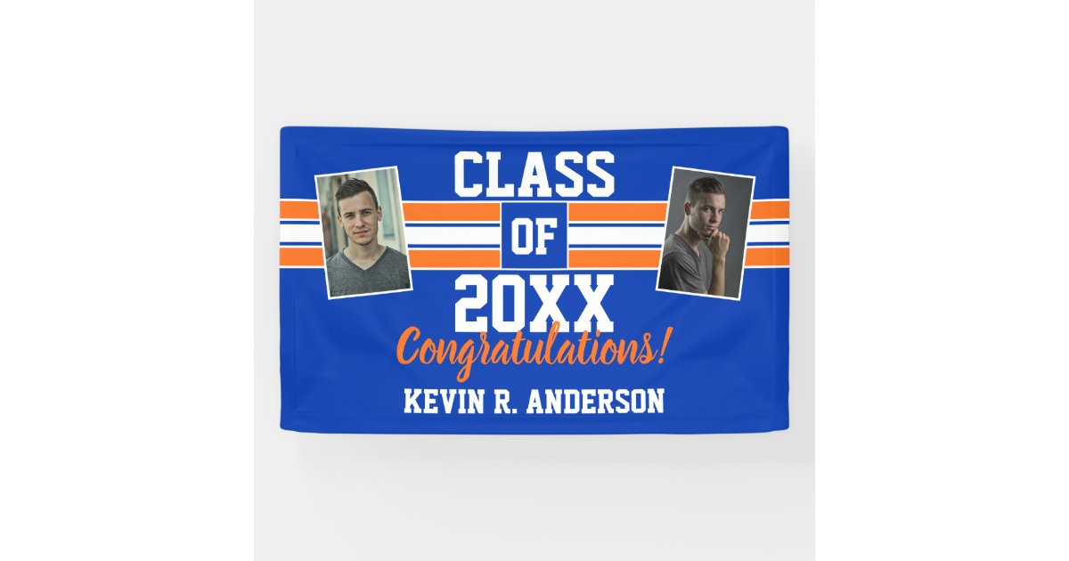 Orange and Blue Graduation Photo Congratulations Banner | Zazzle