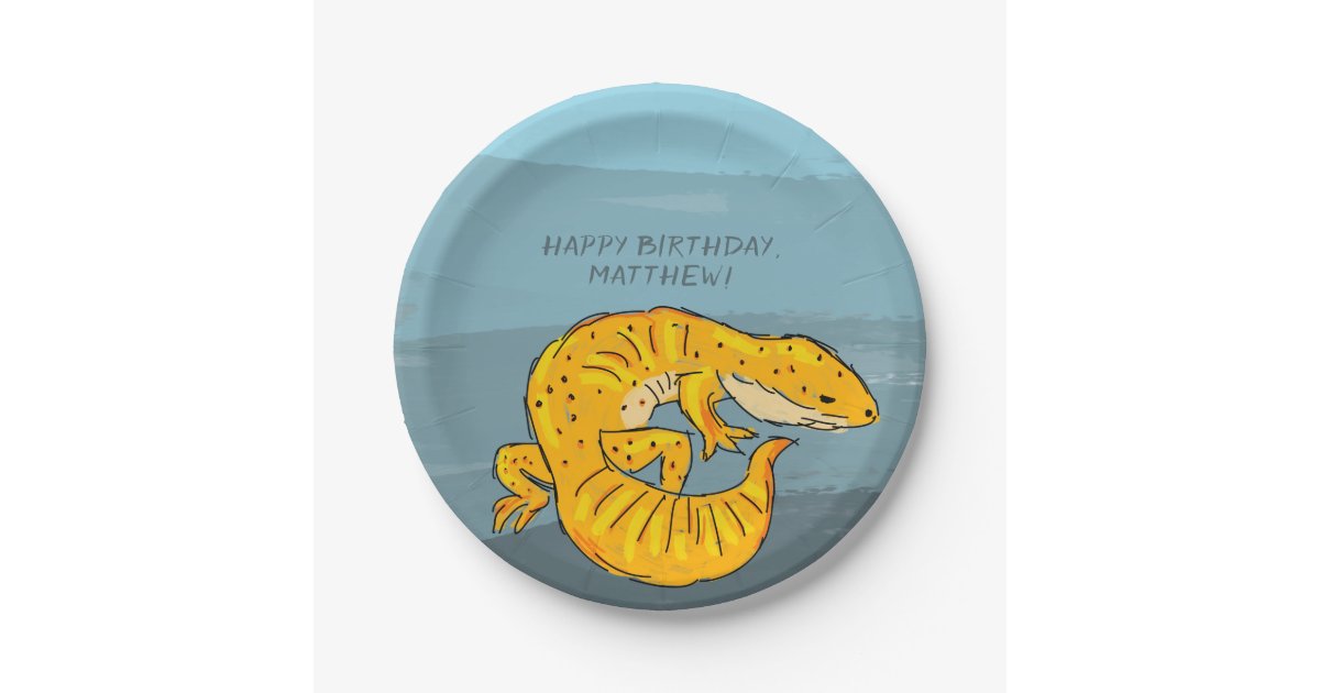 Orange and Blue Personalized Gecko Birthday Party Paper Plates | Zazzle