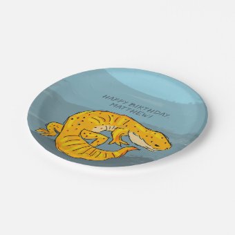 Orange and Blue Personalized Gecko Birthday Party Paper Plates | Zazzle