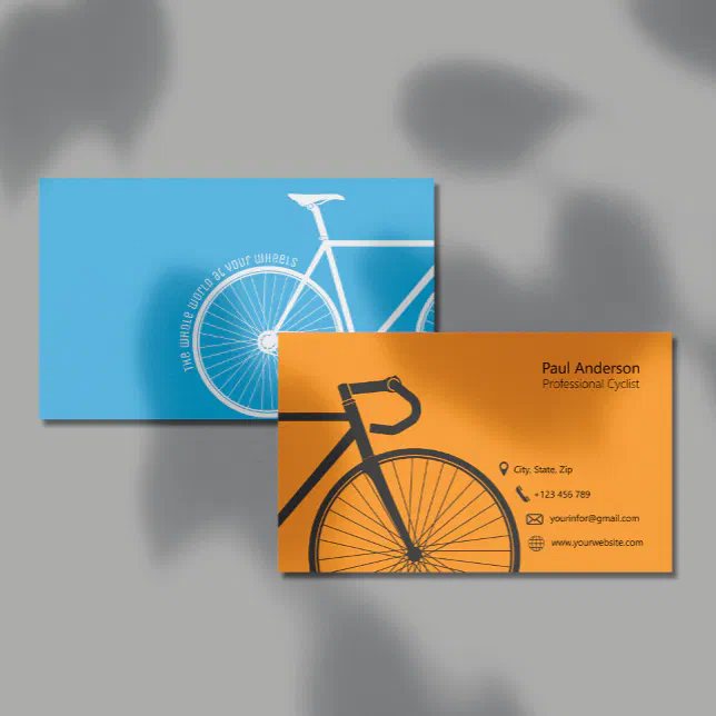 Orange And Blue Professional Cyclist Business Card | Zazzle