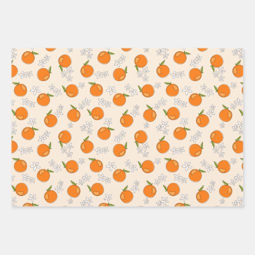 Orange and Flower Pattern Wrapping Paper Sheets | Zazzle