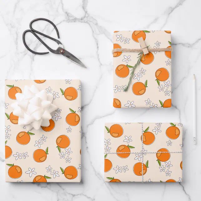 Orange and Flower Pattern Wrapping Paper Sheets | Zazzle