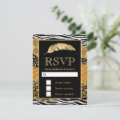 Orange and Gold Wild Jungle Glitter Agate Wedding RSVP Card | Zazzle