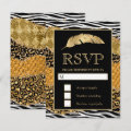 Orange and Gold Wild Jungle Glitter Agate Wedding RSVP Card | Zazzle