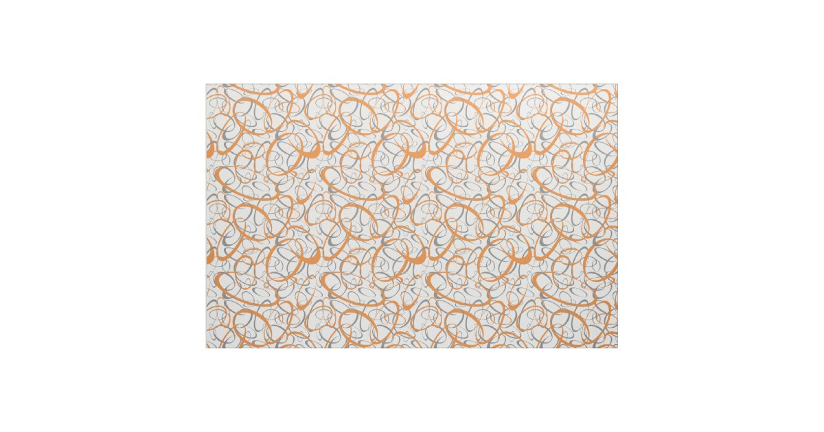 Orange and Gray Retro Shapes Pattern Fabric | Zazzle