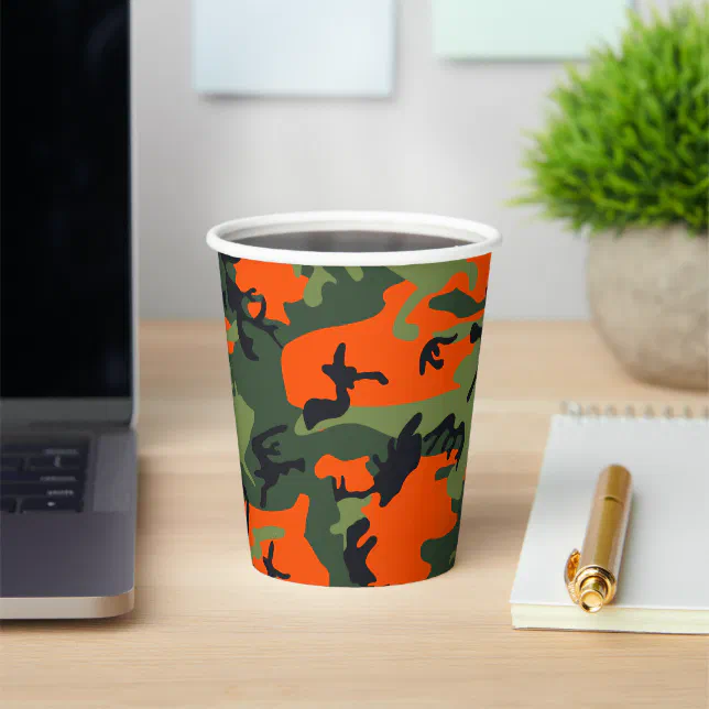 Orange and Green Camouflage, Military, Army Paper Cups | Zazzle