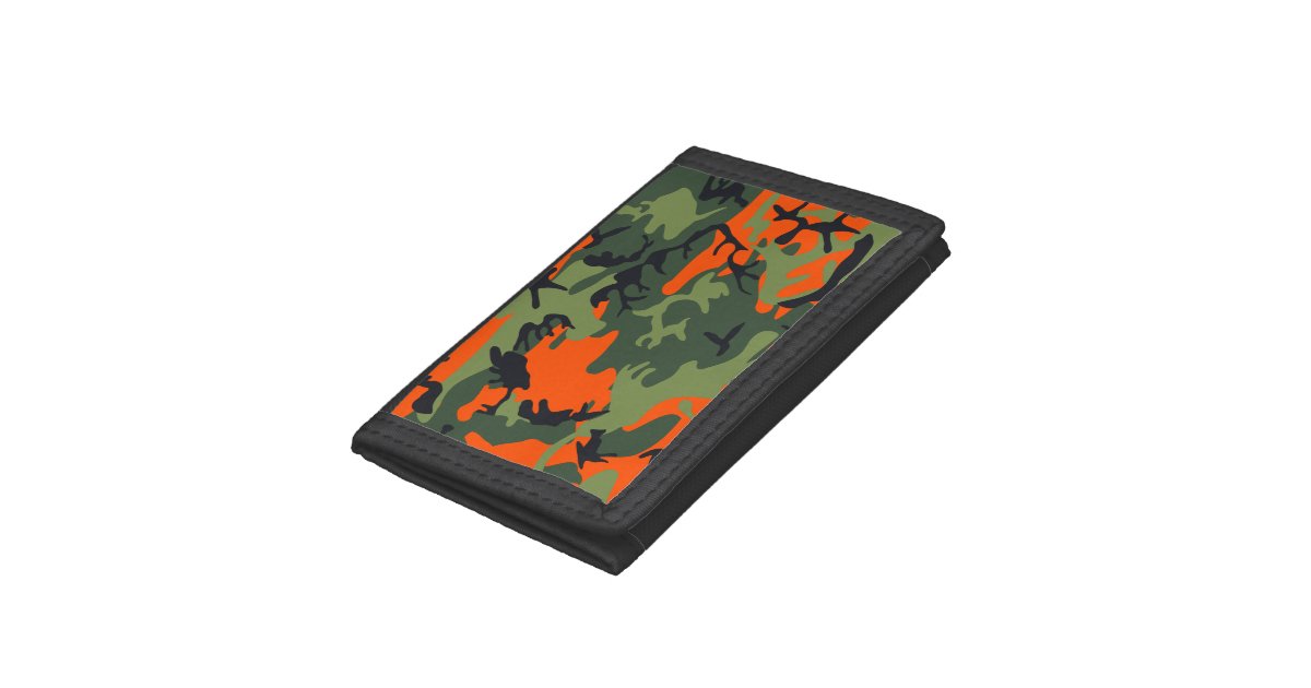 Orange and Green Camouflage, Military, Army Trifold Wallet | Zazzle