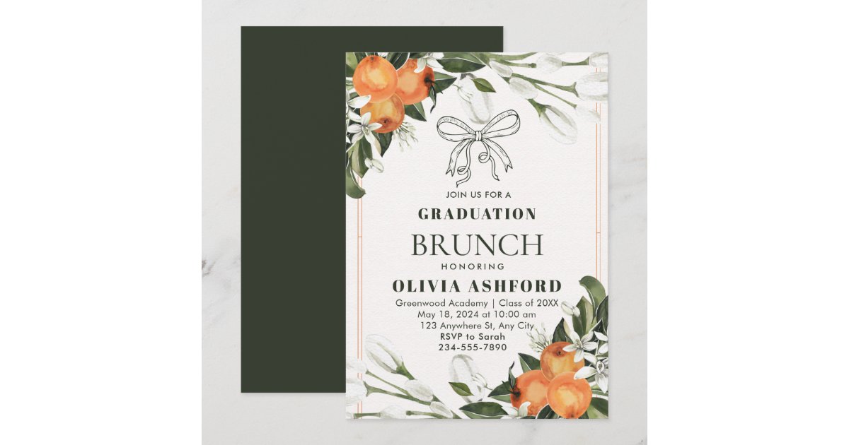Orange and Green Elegant Brunch graduation Invitation | Zazzle