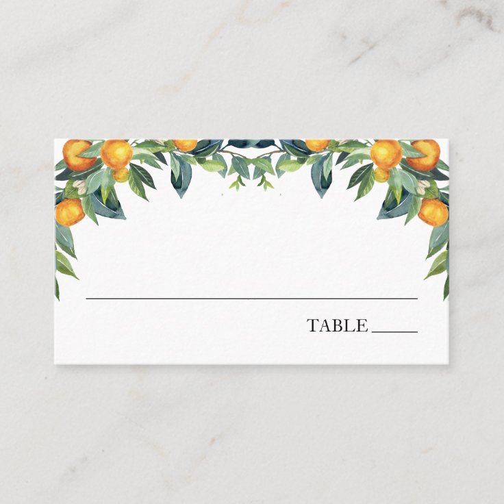 Orange and Greenery Name Place Card | Zazzle