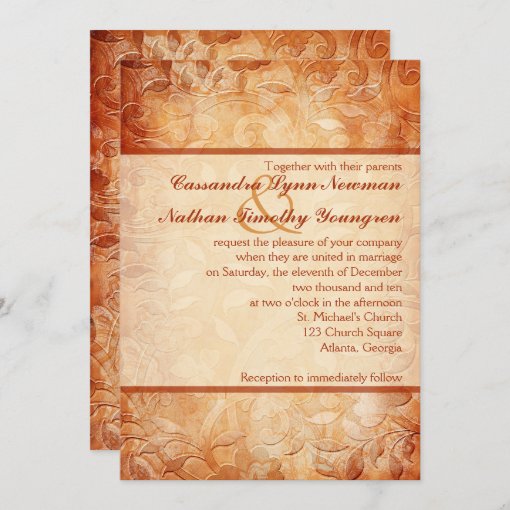 Orange and Ivory Floral Wedding Invitation | Zazzle