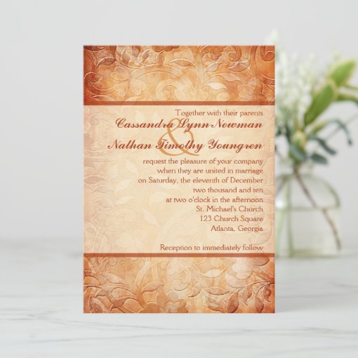 Orange and Ivory Floral Wedding Invitation | Zazzle