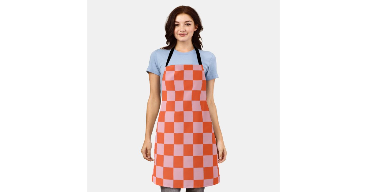 Orange and Pink Checkerboard Pattern Apron | Zazzle