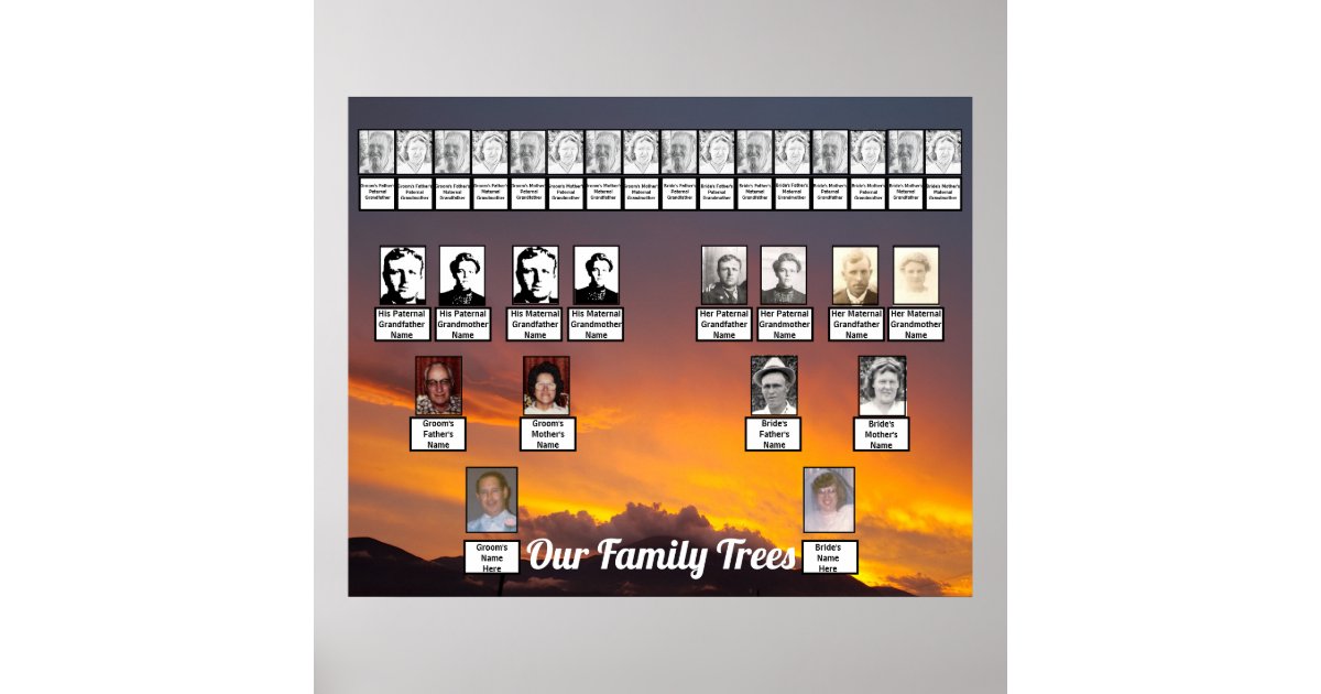 Orange and Purple Clouds Sunset Two Family Trees Poster | Zazzle