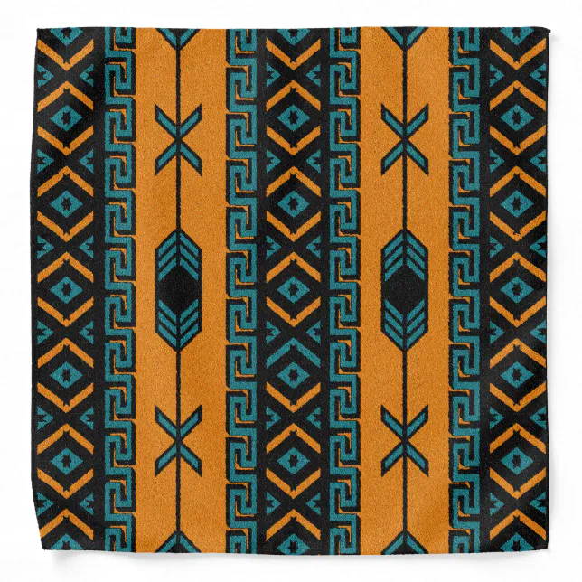 Orange And Turquoise Tribal Aztec Pattern Bandanna | Zazzle