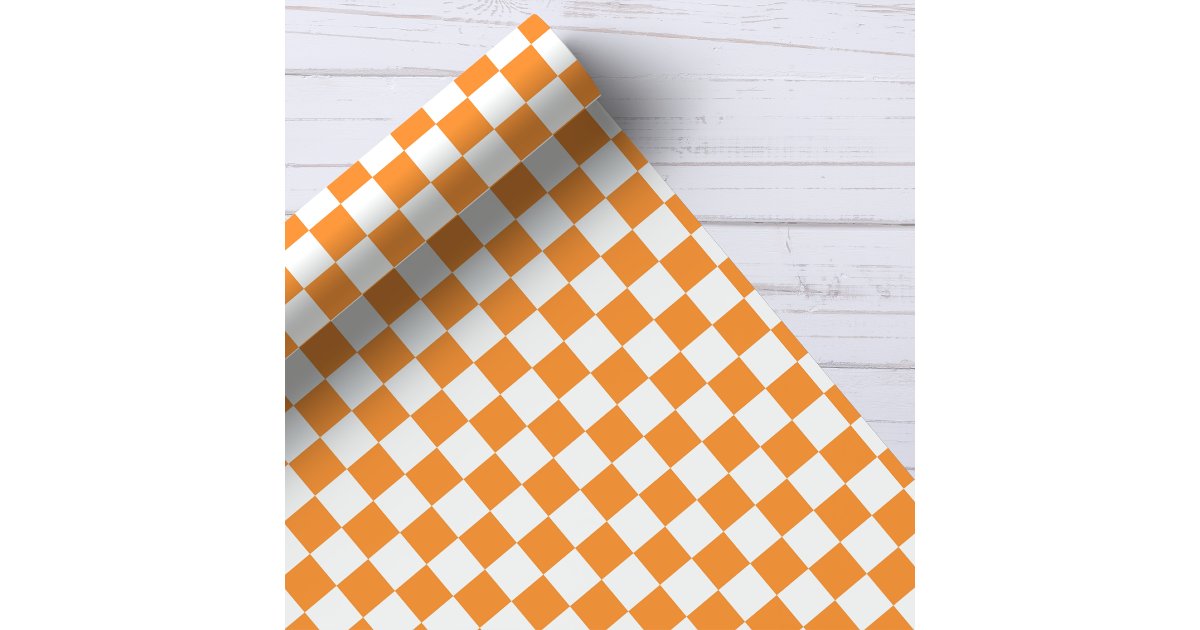 Orange and White Checkerboard Pattern Wrapping Paper | Zazzle