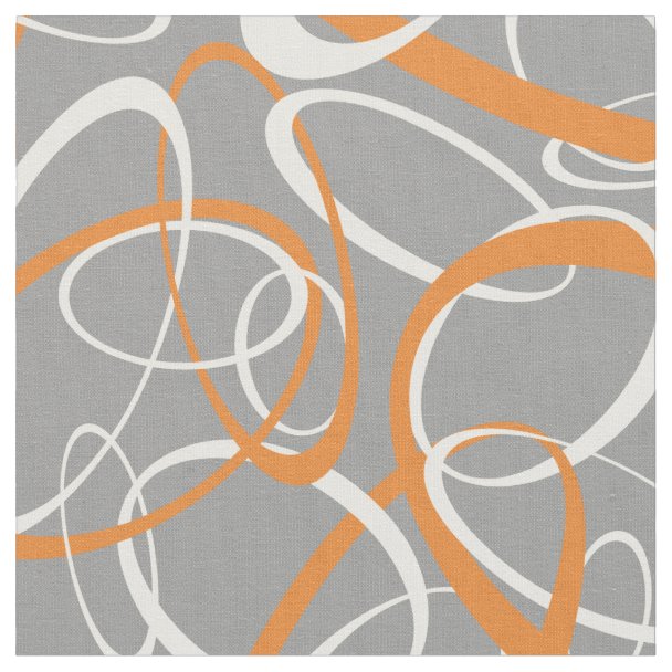 Orange and Gray Retro Shapes Pattern Fabric | Zazzle