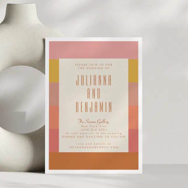 Orange and Yellow Warm Stripes Geometric Wedding Invitation | Zazzle